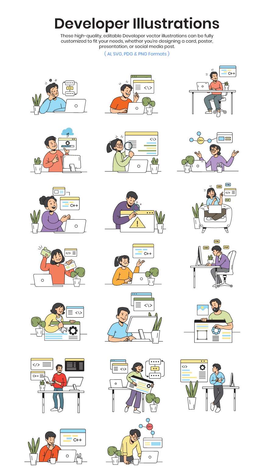 Developer vector Illustrations for Card-Poster-Presentation-Social ...