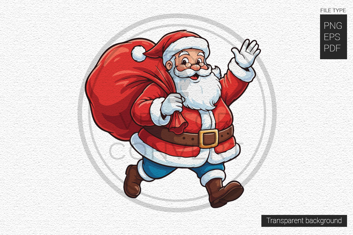 Santa Claus with gift bag in christmas day vector illustration on ...