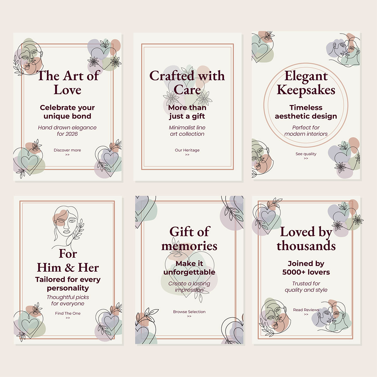 Elegant Valentine Social Media Grid with One Line Art and Soft Romantic ...