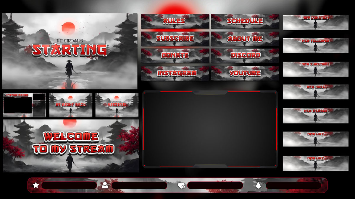 Samurai Moon Animated Overlay Japanese Warrior Aesthetic Twitch YouTube ...