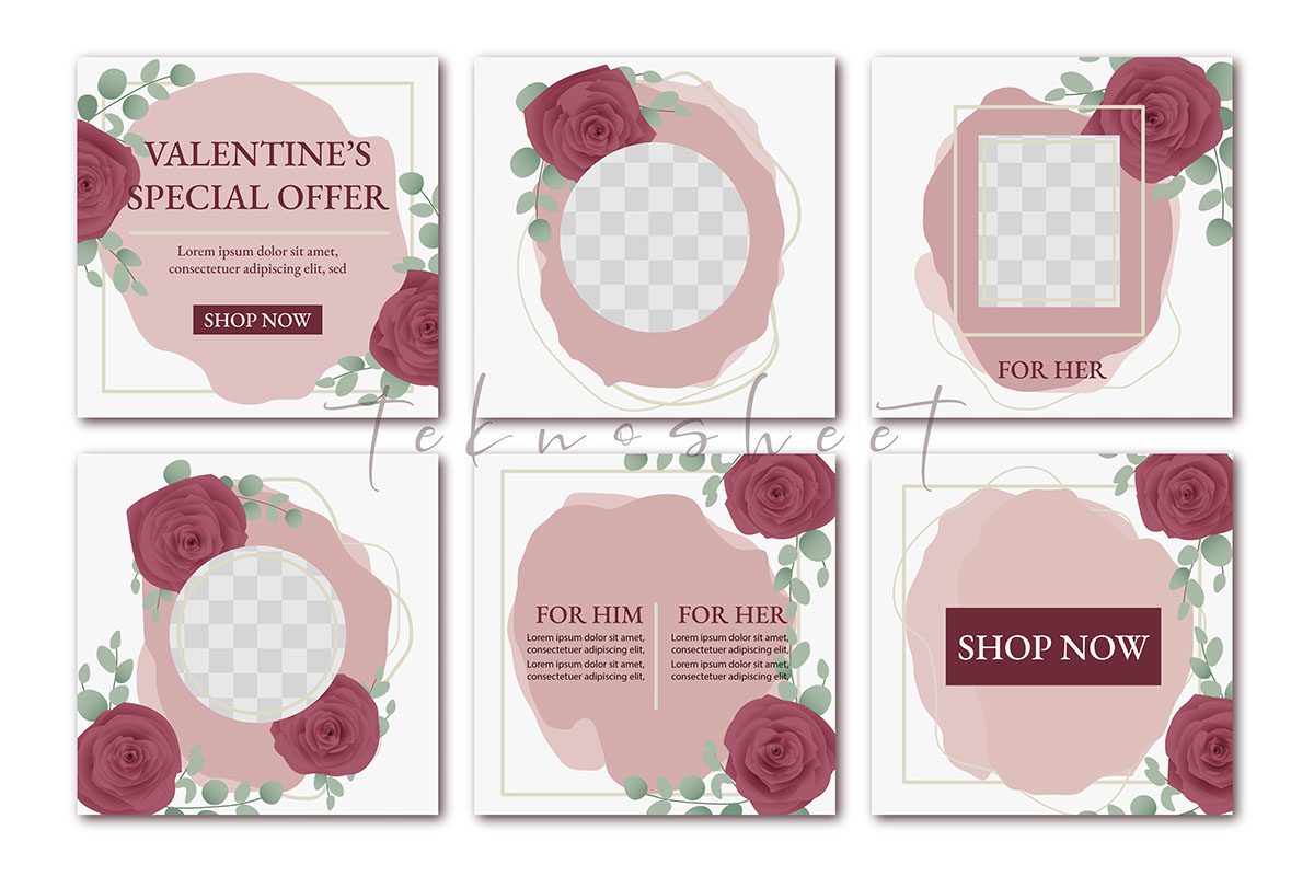 Valentine Social Media Kit with Red Roses and Organic Shapes on Behance ...