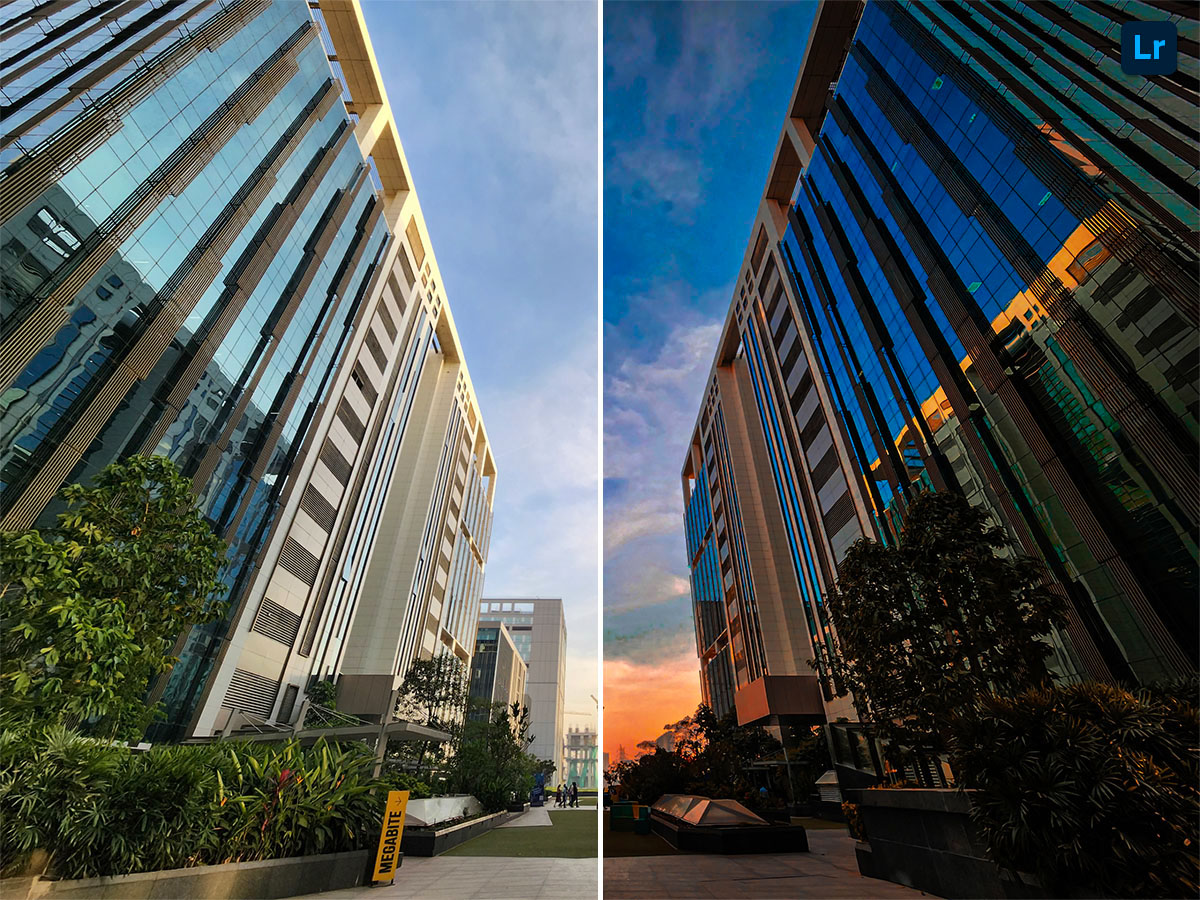 Evening sky and parallel building | Edit | Photoshop Lightroom