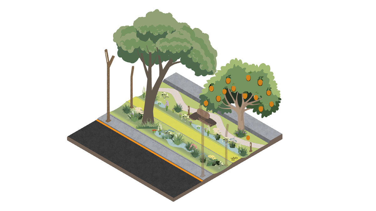 Urban Regeneration Axonometric - Green and Bike-Friendly Street Section ...