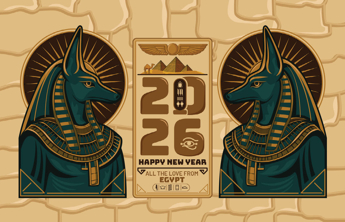 New Year Poster Design Ancient Hieroglyphic Style Celebrating 2026 Year ...