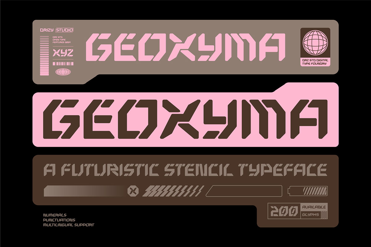 Geoxyma - Futuristic Stencil Font on Behance :: Behance