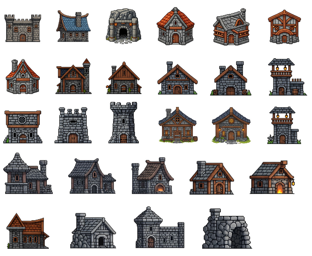Dwarven stone pixel buildings - side view on Behance :: Behance