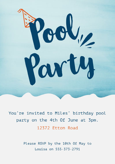 Blank Pool Party Invitations For Teenagers